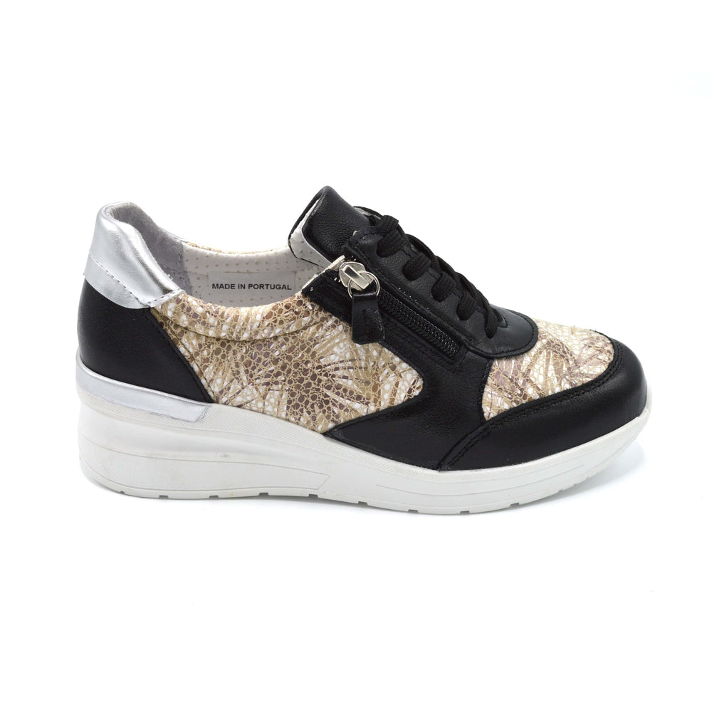 DB Wolf - Wide Fit Stretch Upper Ladies Trainer - Black/Beige – Wide Shoes