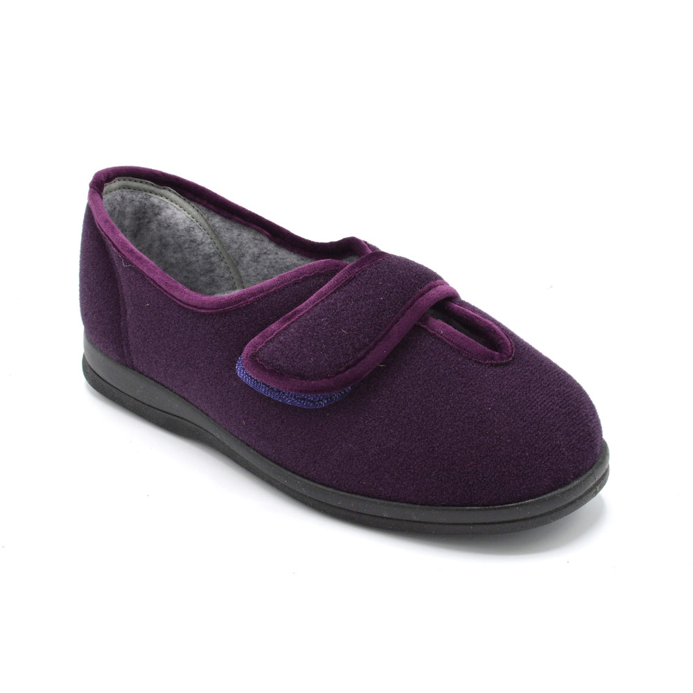 Cosyfeet Diane - Ladies Extra Wide Velcro Close Slipper - Plum — Wide Shoes
